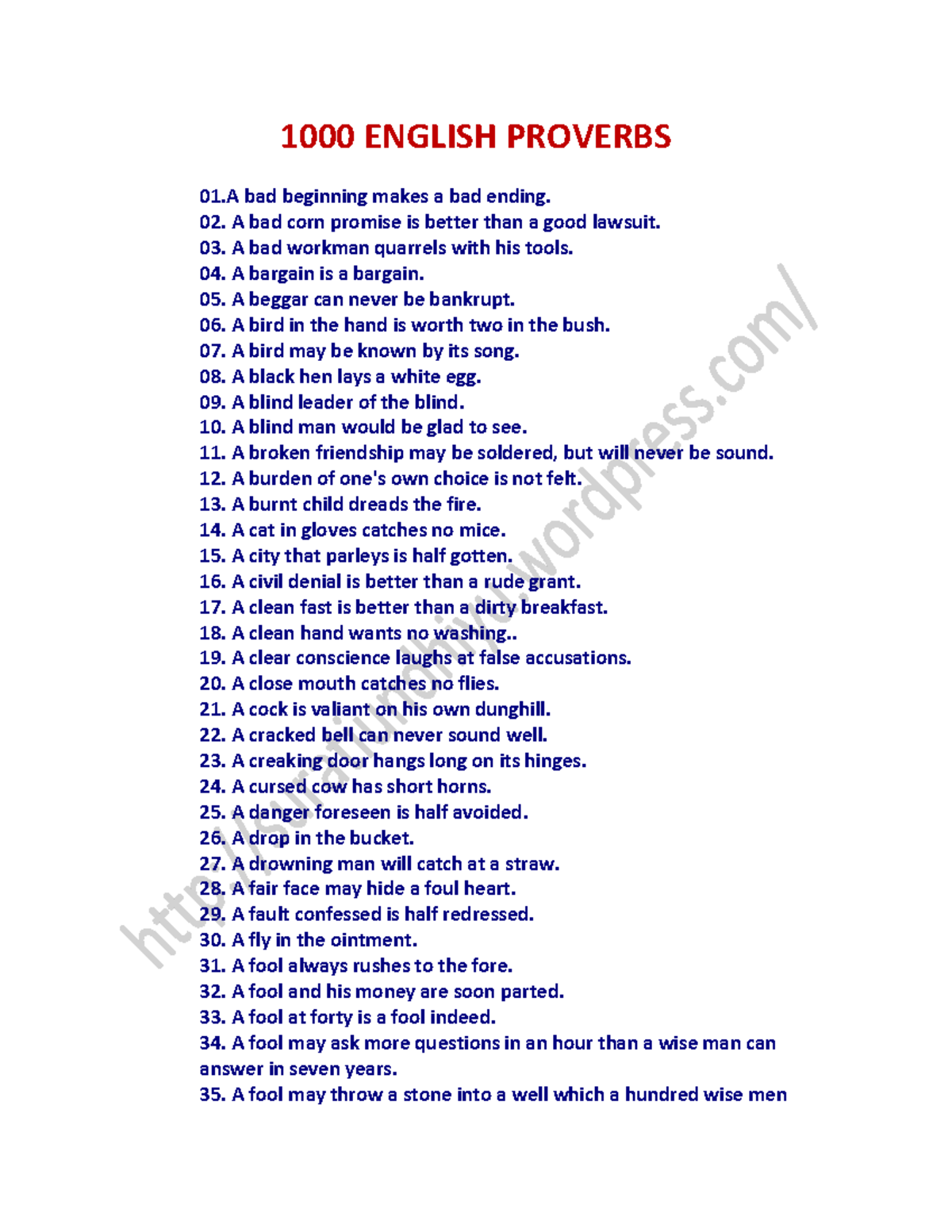 1000 English Proverbs - A Comprehensive Collection of Sayings - Studocu