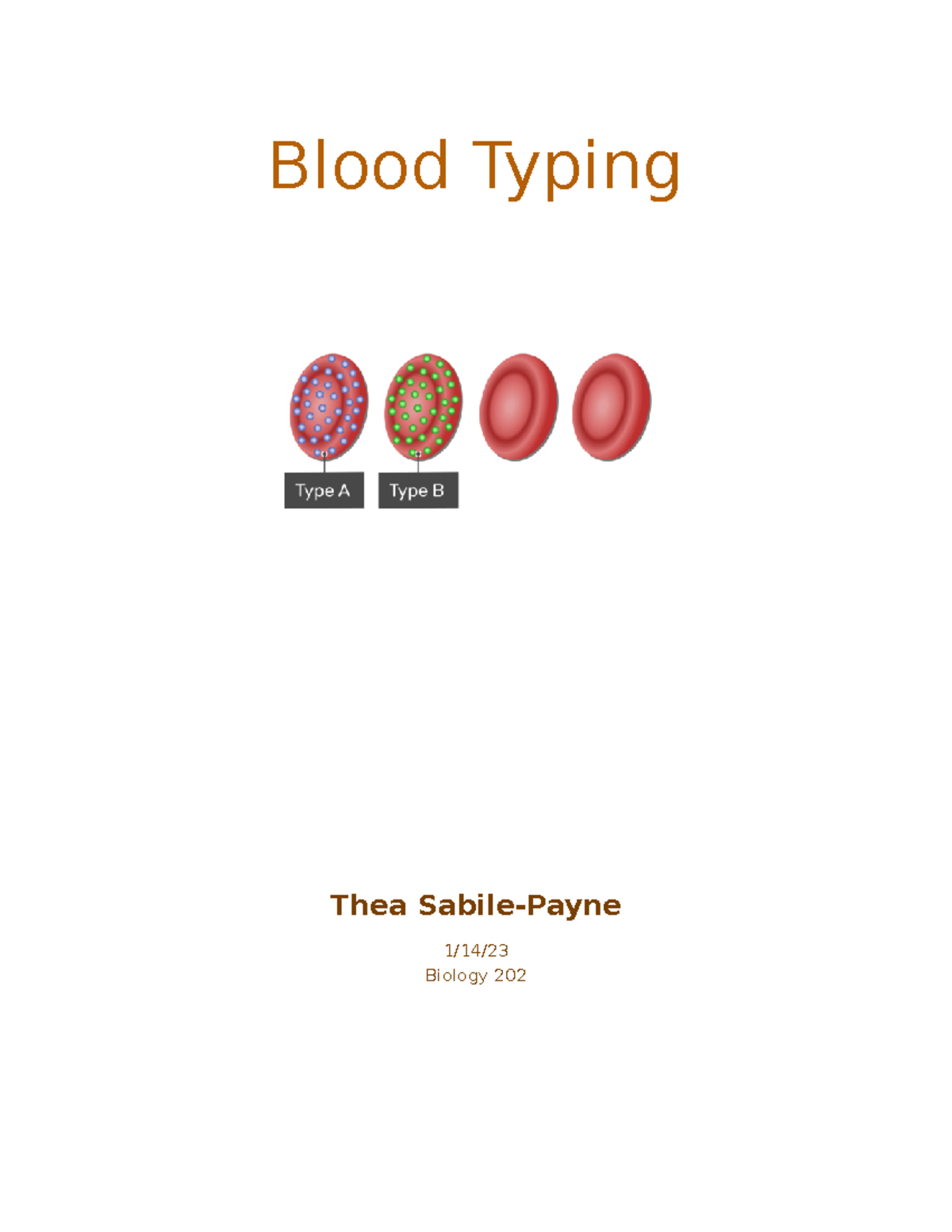 Blood typing lab - lab report sheet - Blood Typing Thea Sabile-Payne 1 ...