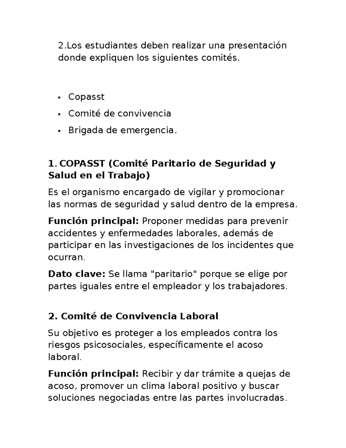 2. Presentación sobre Comités: COPASST y Convivencia Laboral - Studocu