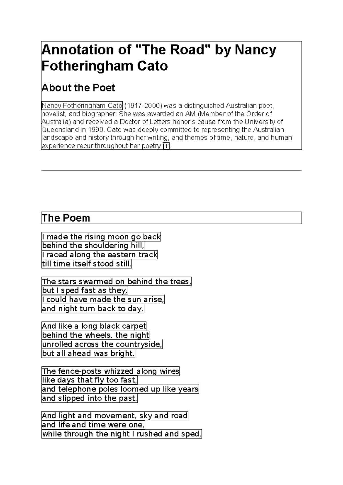 Annotation of "The Road" by Nancy Fotheringham Cato - Studocu