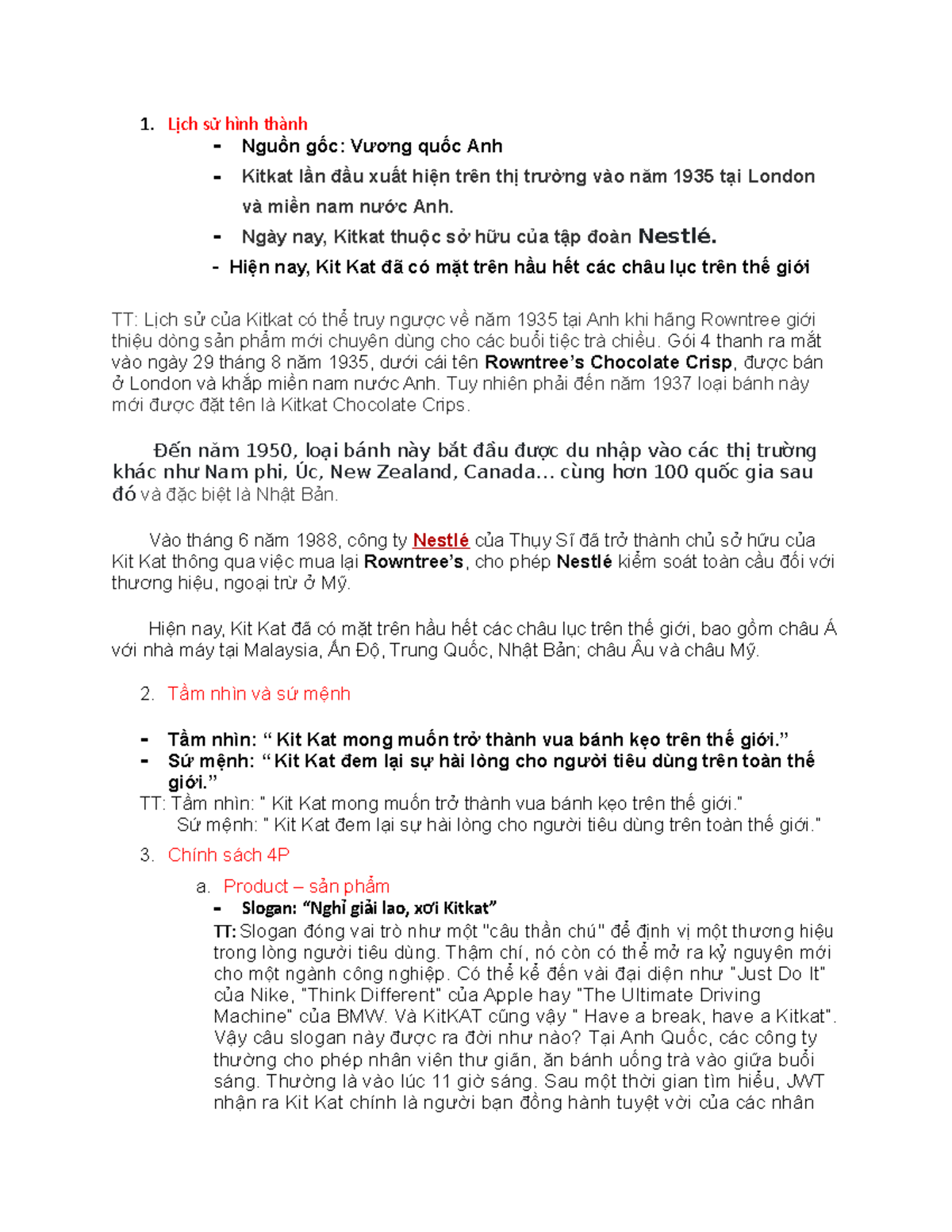Lịch sử và Chiến lược Kinh Doanh của Kitkat (GHYTR) - Studocu