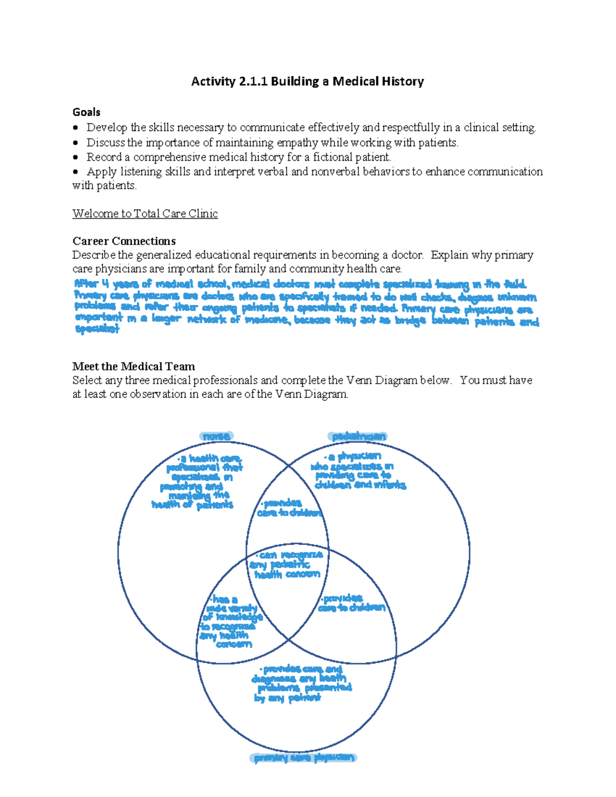 Activity 2 - Principles of Biomedical Science: Medical History Skills ...