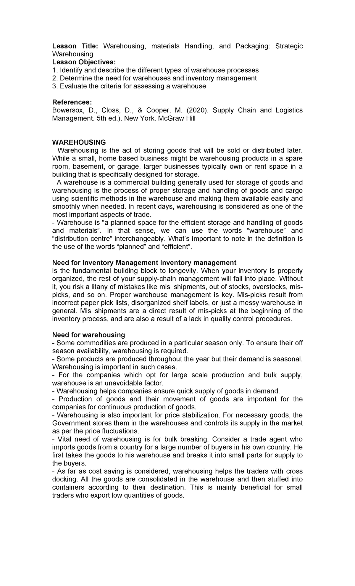 Strategic Warehousing: Key Concepts and Inventory Management 101 - Studocu