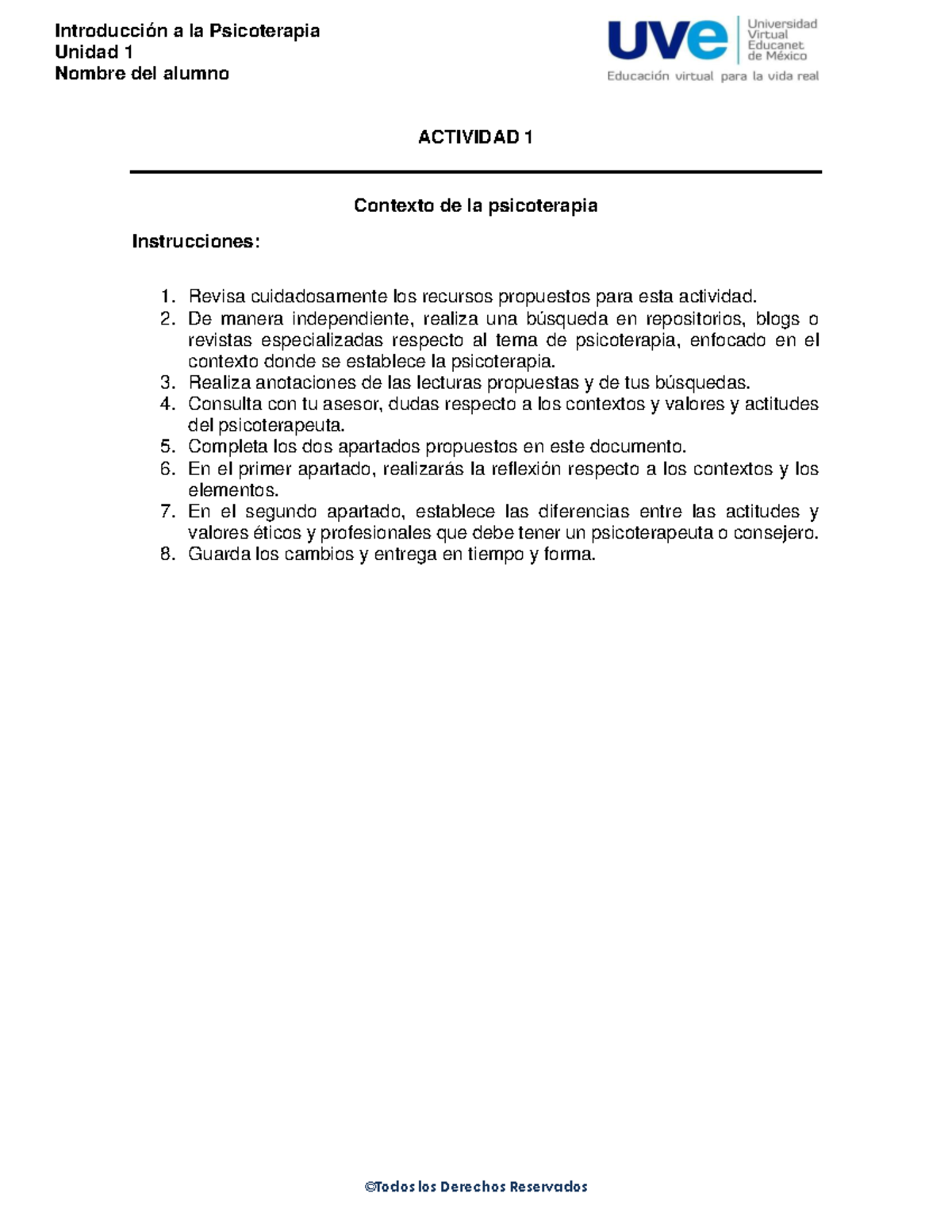 LP904 U1 A2 Actividad sobre Contexto en Psicoterapia - Studocu