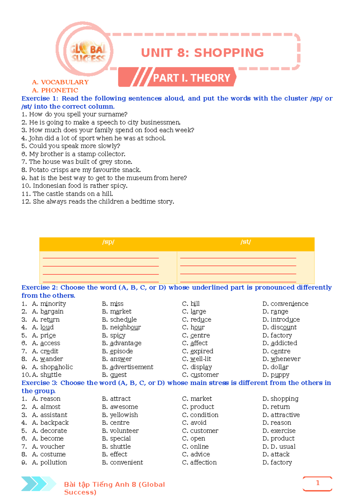 Practice Unit 8 - Shopping Vocabulary and Exercises (HS) - Studocu
