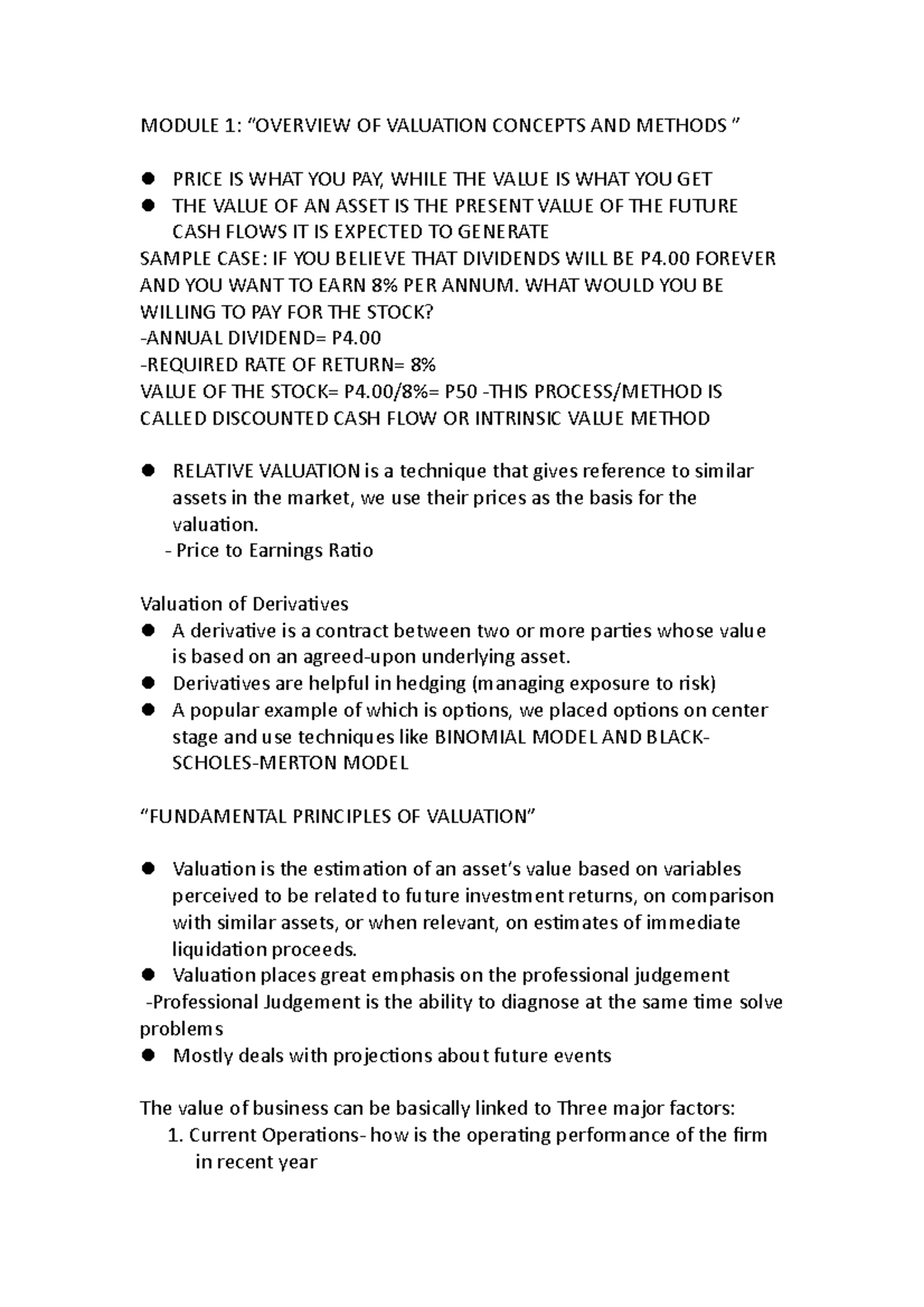 Valuation Concepts and Methods: Understanding Key Principles and Approaches - Studocu