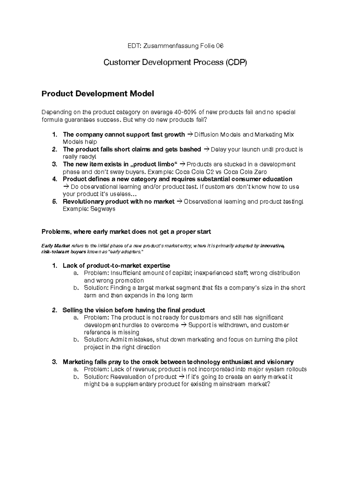 EDT: Zusammenfassung Folie 06 - Customer Development Process & NPD ...