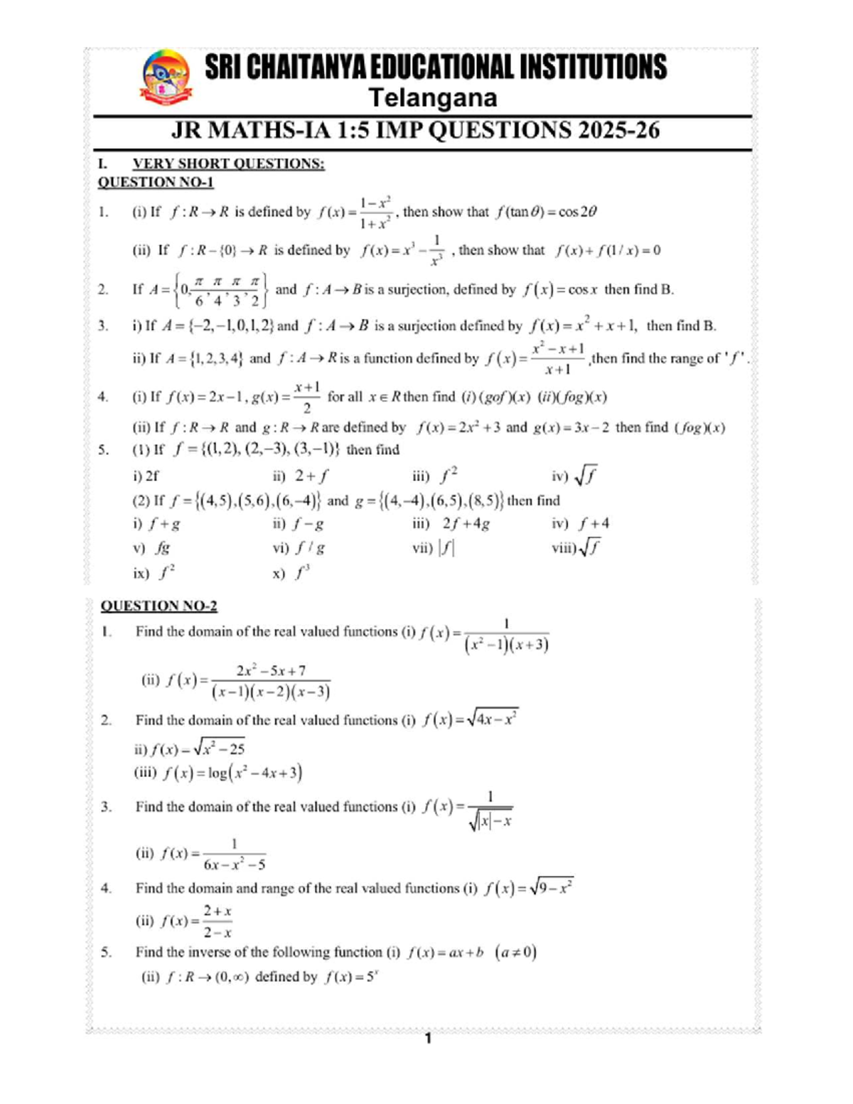 JR. Maths-IA VSAQ's Important Questions for Telangana Students - Studocu