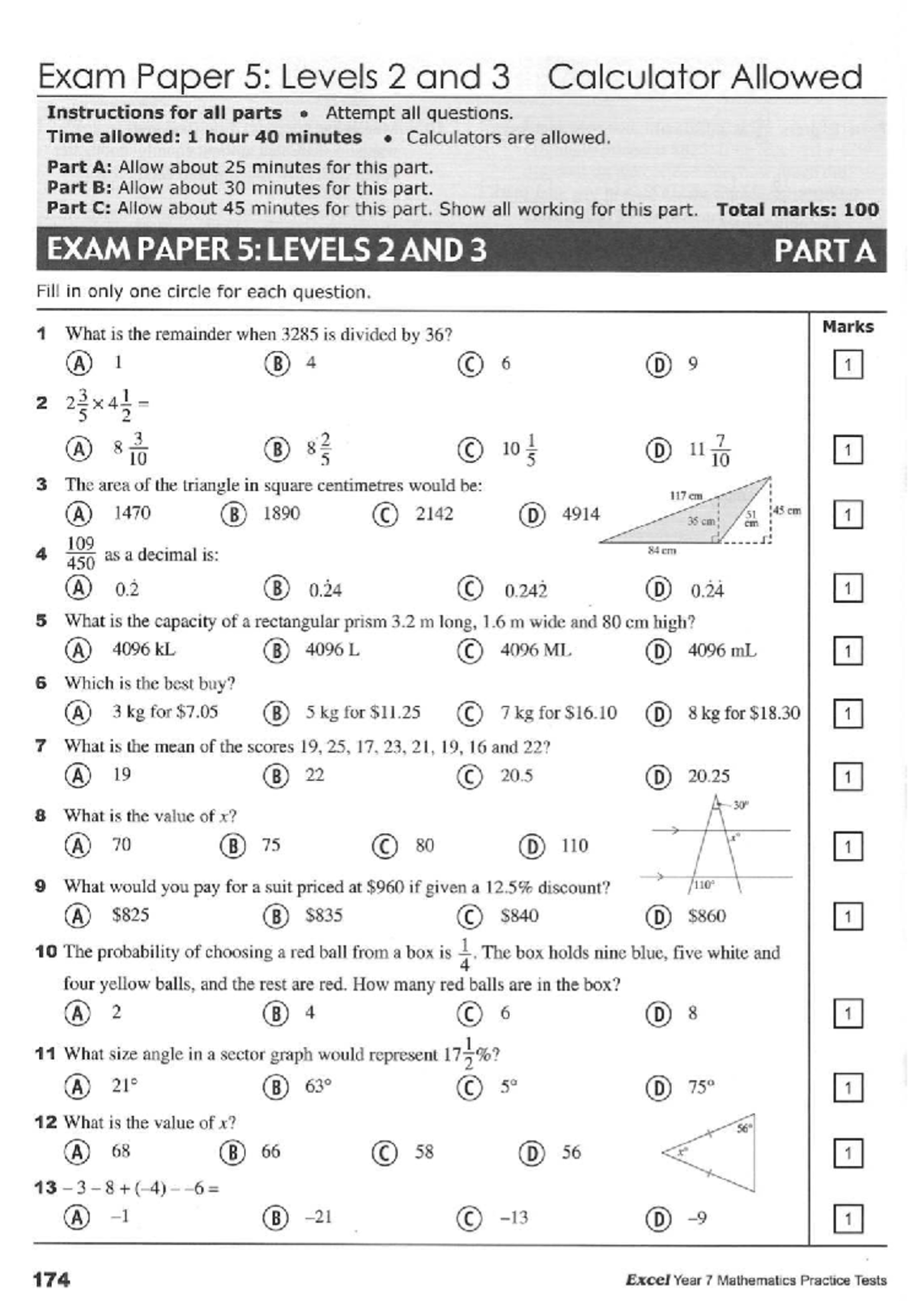 Yr 7 Mathematics Exam Paper 5: Levels 2 & 3 Calculator Allowed - Studocu
