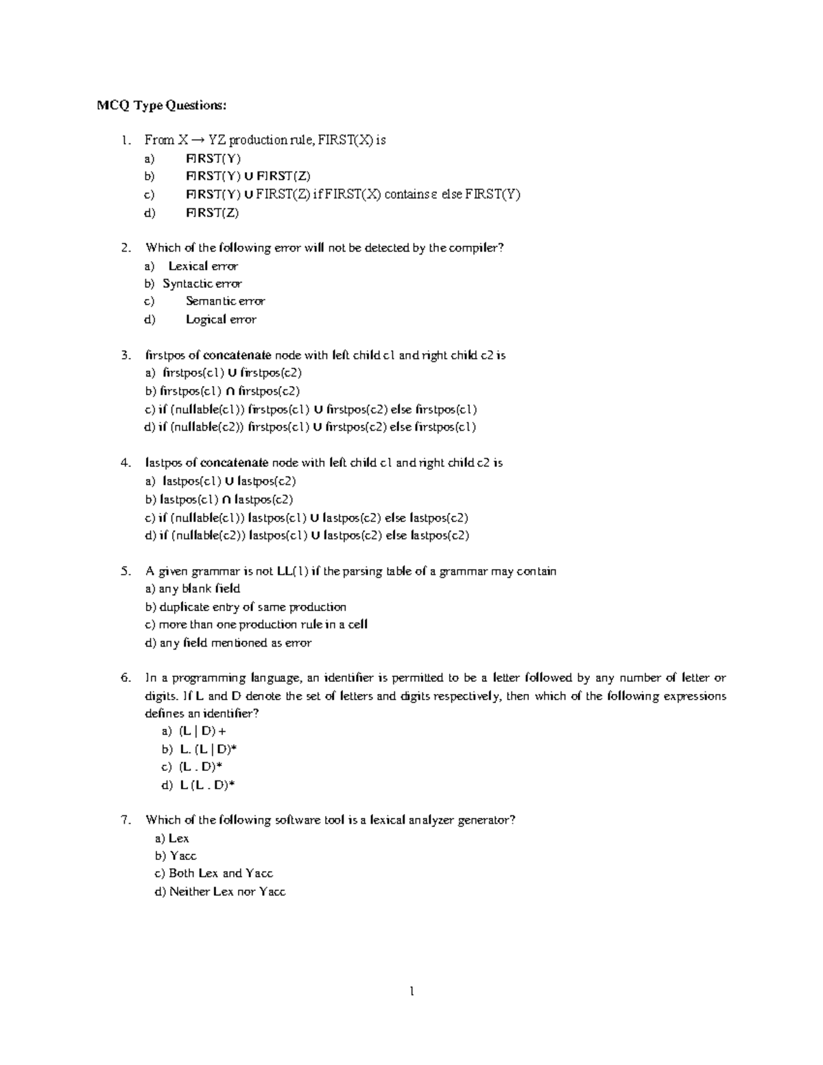 Compiler Design - MCQs and Answer Guide for Exam Prep - Studocu