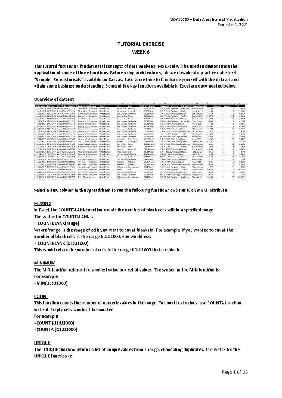 Data Analytics and Visualization S1 2024 Tutorial Exercise Week 6 - Studocu
