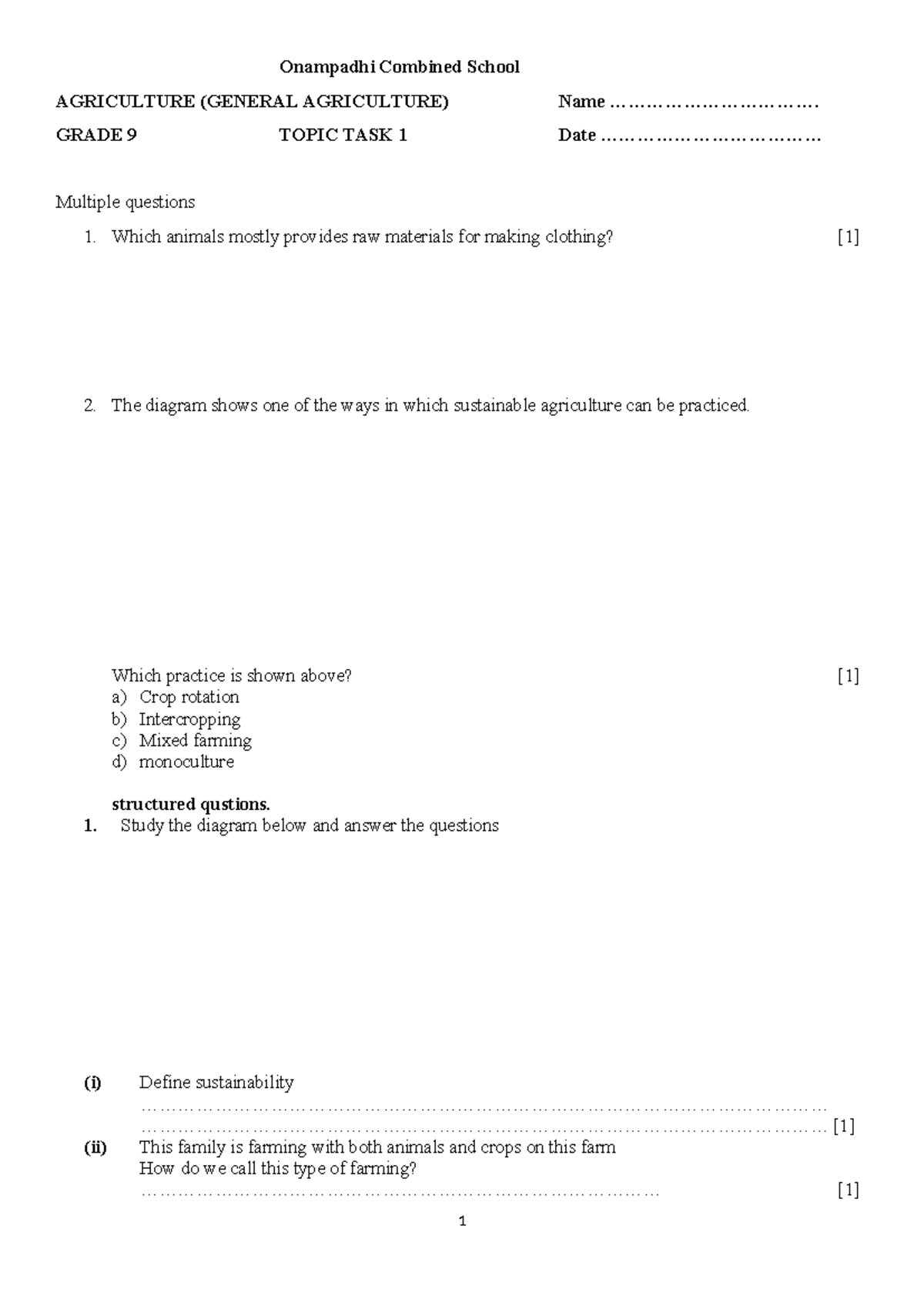 Agriculture TEST - GRADE 9 Revision Questions & Sustainability Concepts ...