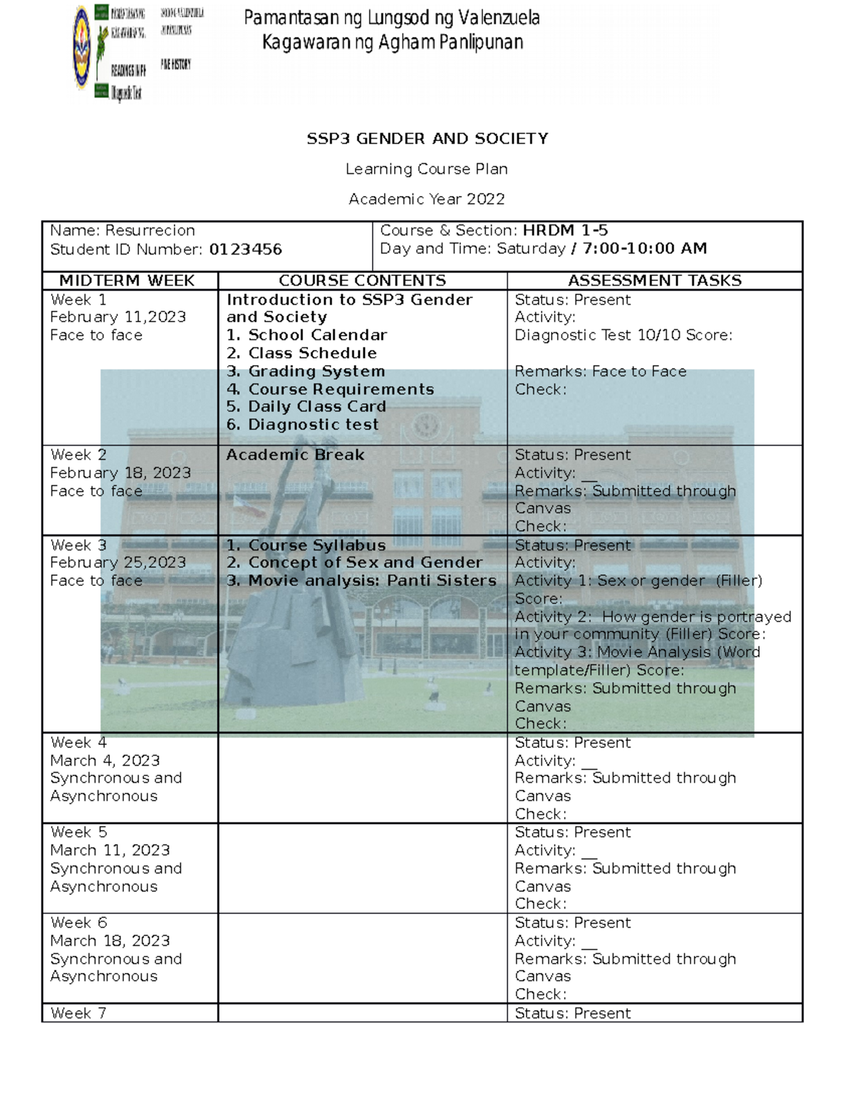 SSP3 Guide PLAN HRDM 1-5 - SSP3 GENDER AND SOCIETY Learning Course Plan ...