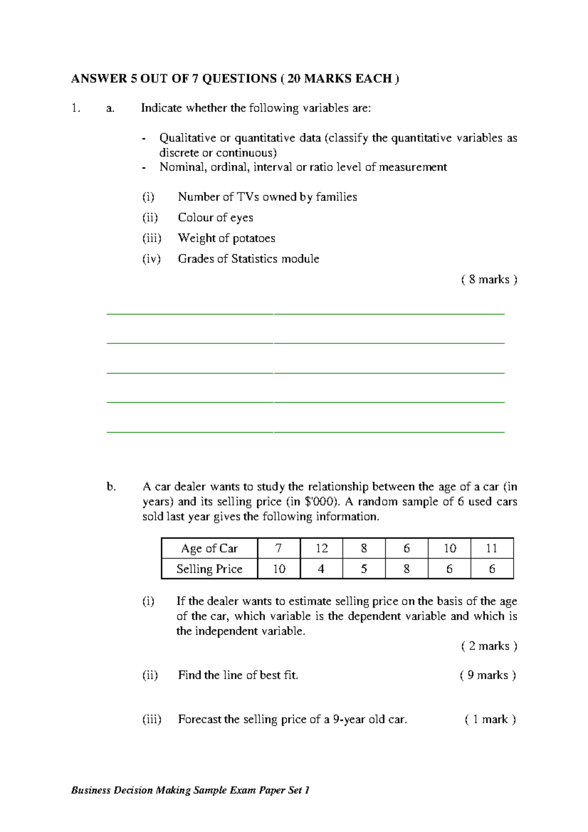 BDM 101 Sample Exam Paper Set 1: Comprehensive Review Questions - Studocu