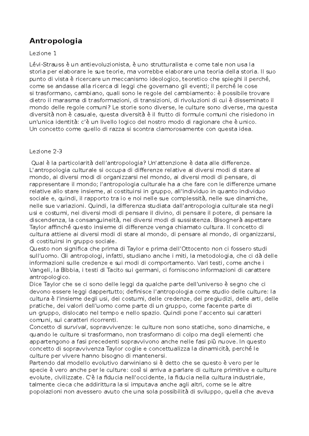 Antropologia: Lezione 1 - Teorie Strutturaliste e Differenze Culturali ...