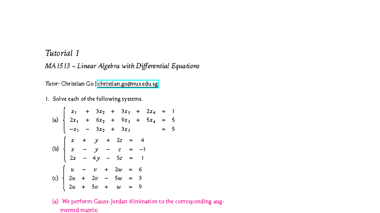 T1 Worked Solutions for MA1513 Linear Algebra Tutorial 1 - Studocu