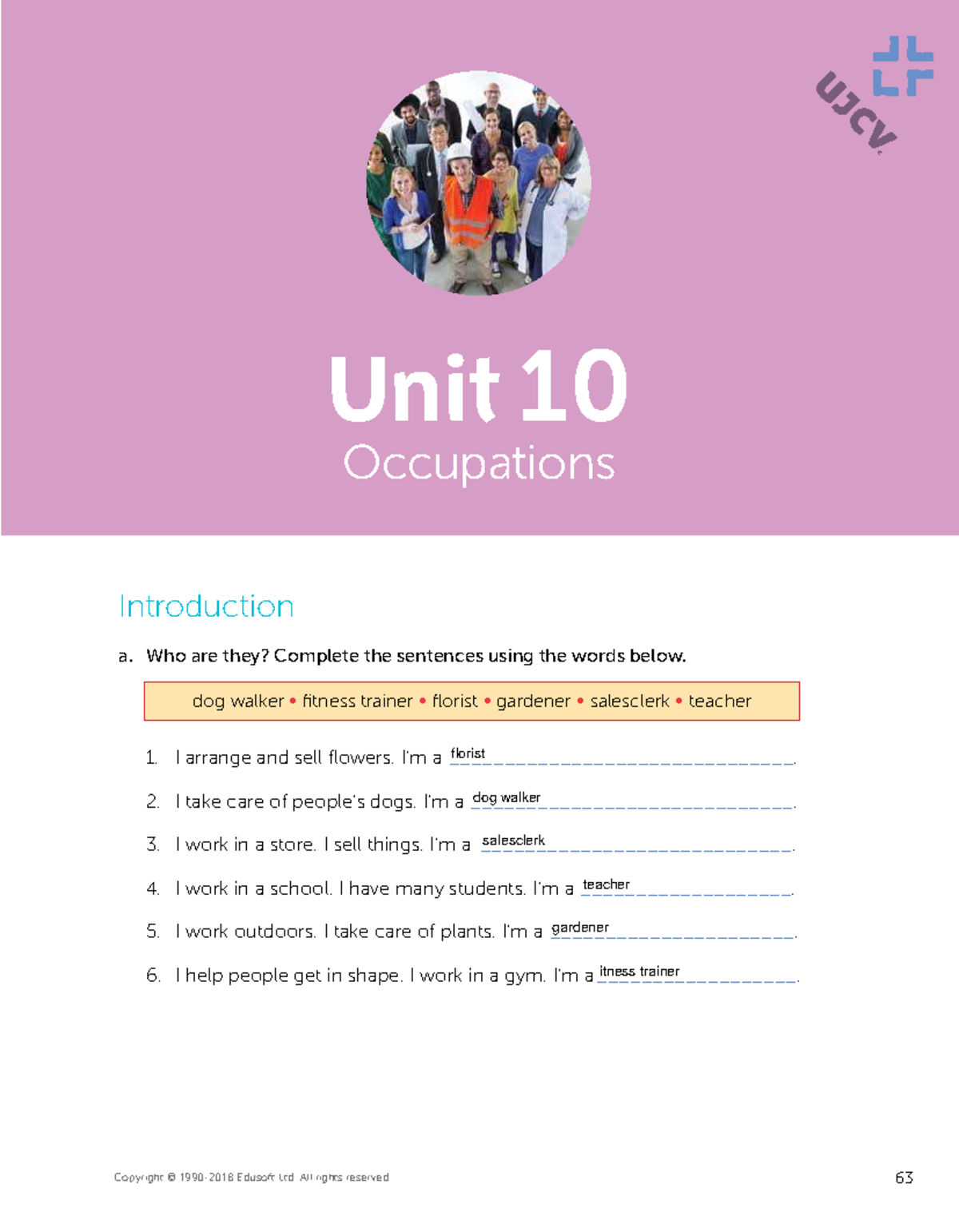 Basic 1 Workbook: Unit 10 - Occupations & Summer Jobs Activities - Studocu