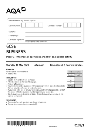 GCSE Business - paper 1 Investigating Small Business - June2022 Mark ...