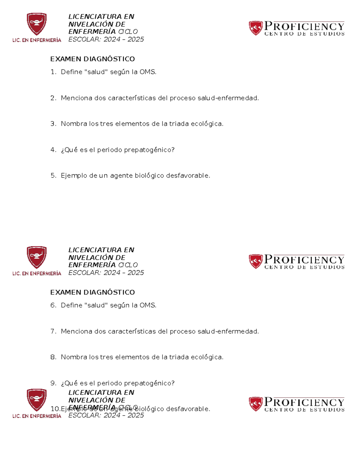 Examen Diagnóstico - EXAMEN DIAGNÓSTICO Define "salud" según la OMS ...