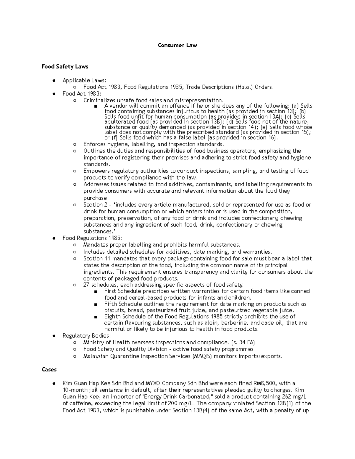 Consumer food safety - Consumer Law Food Safety Laws Applicable Laws ...