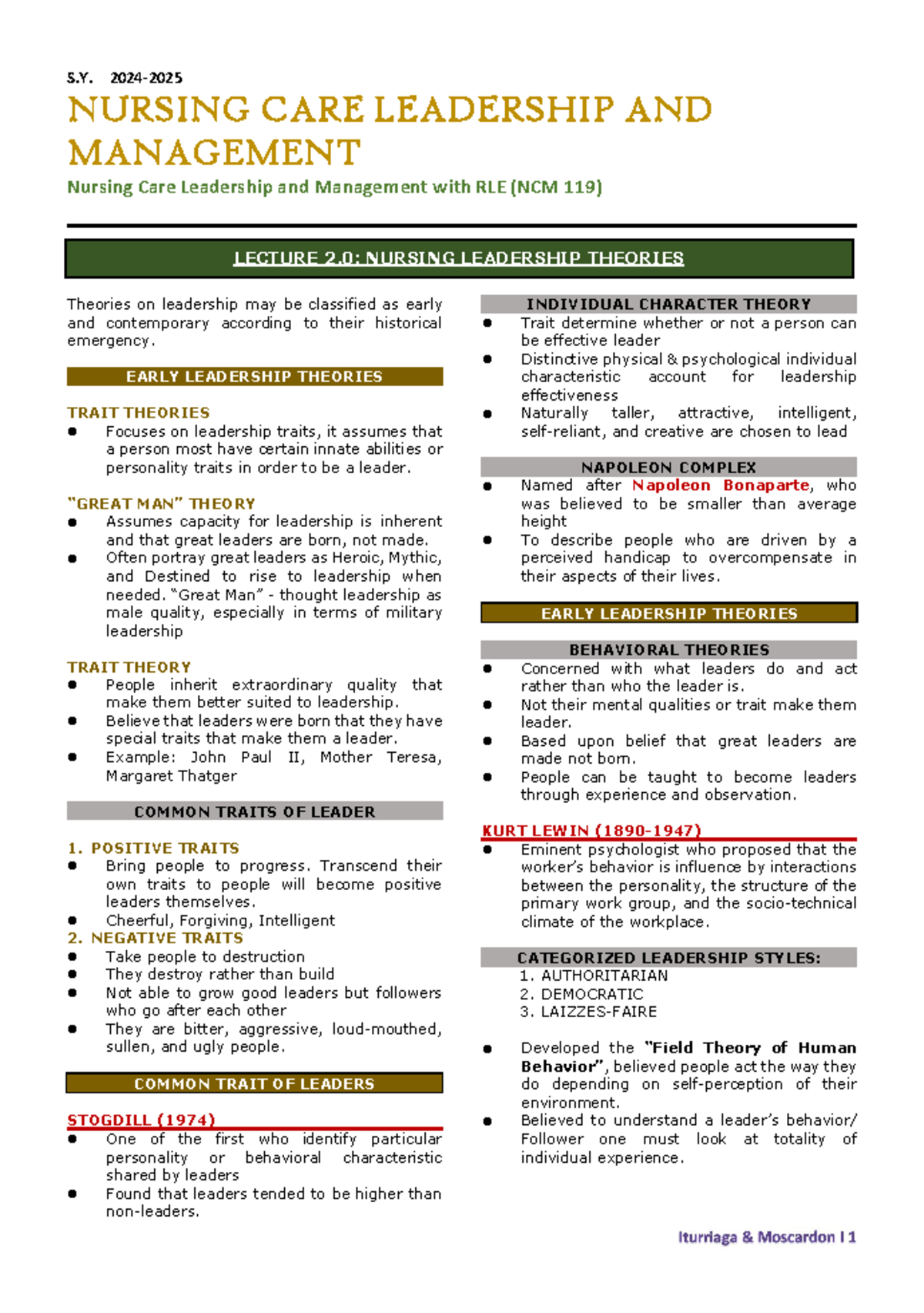 NCM 119 Nursing Leadership Theories: Historical and Contemporary ...