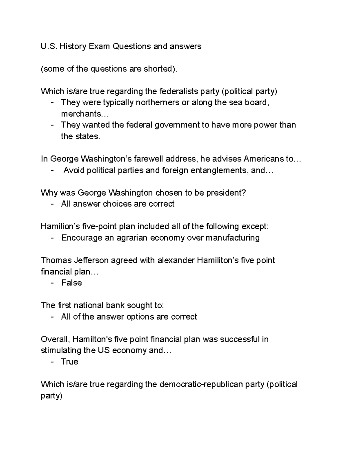 US History Exam 4: Key Questions & Answers Overview - Studocu
