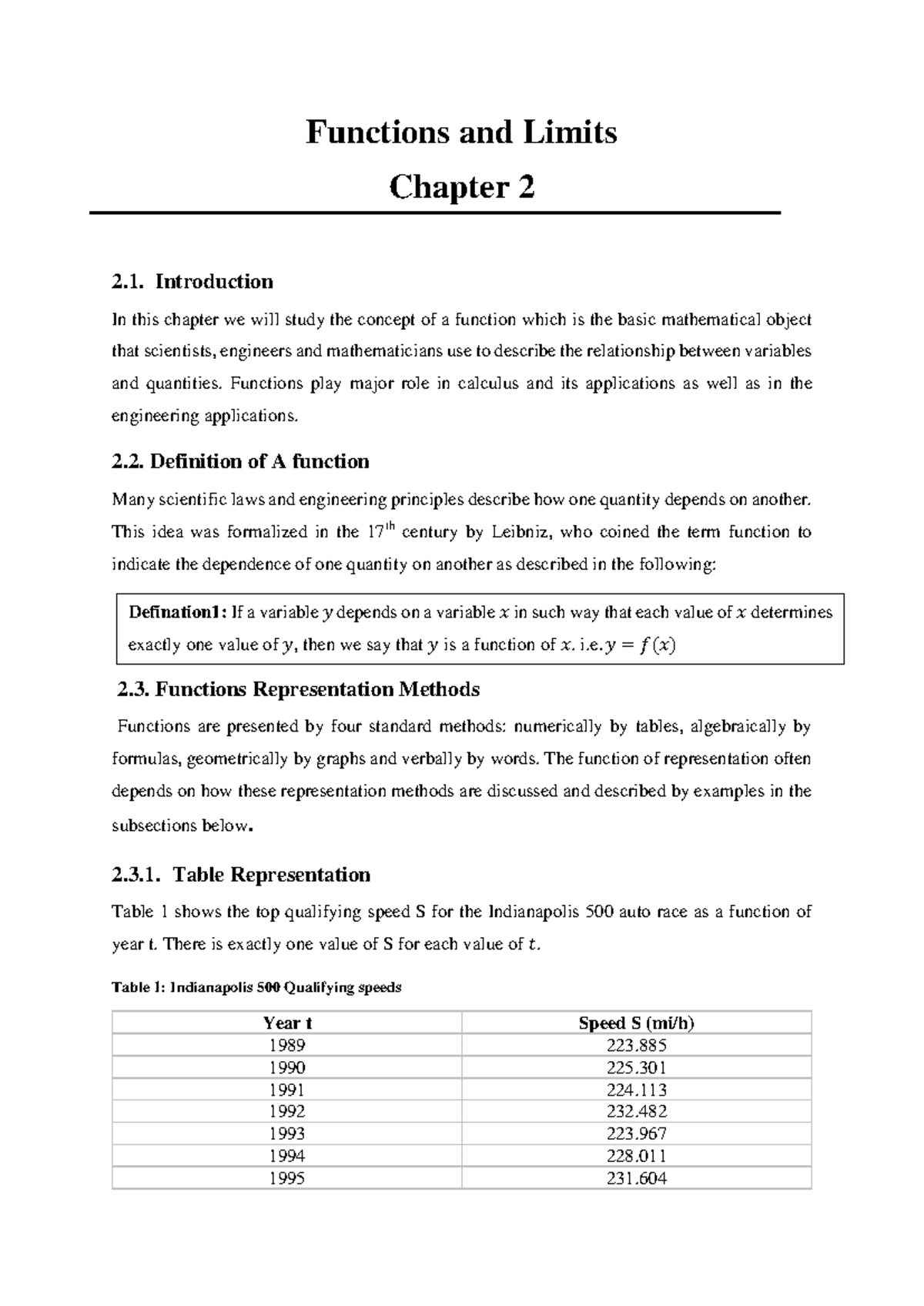 Functions and Limits Chapter 2: Understanding Functions and Their - Studocu