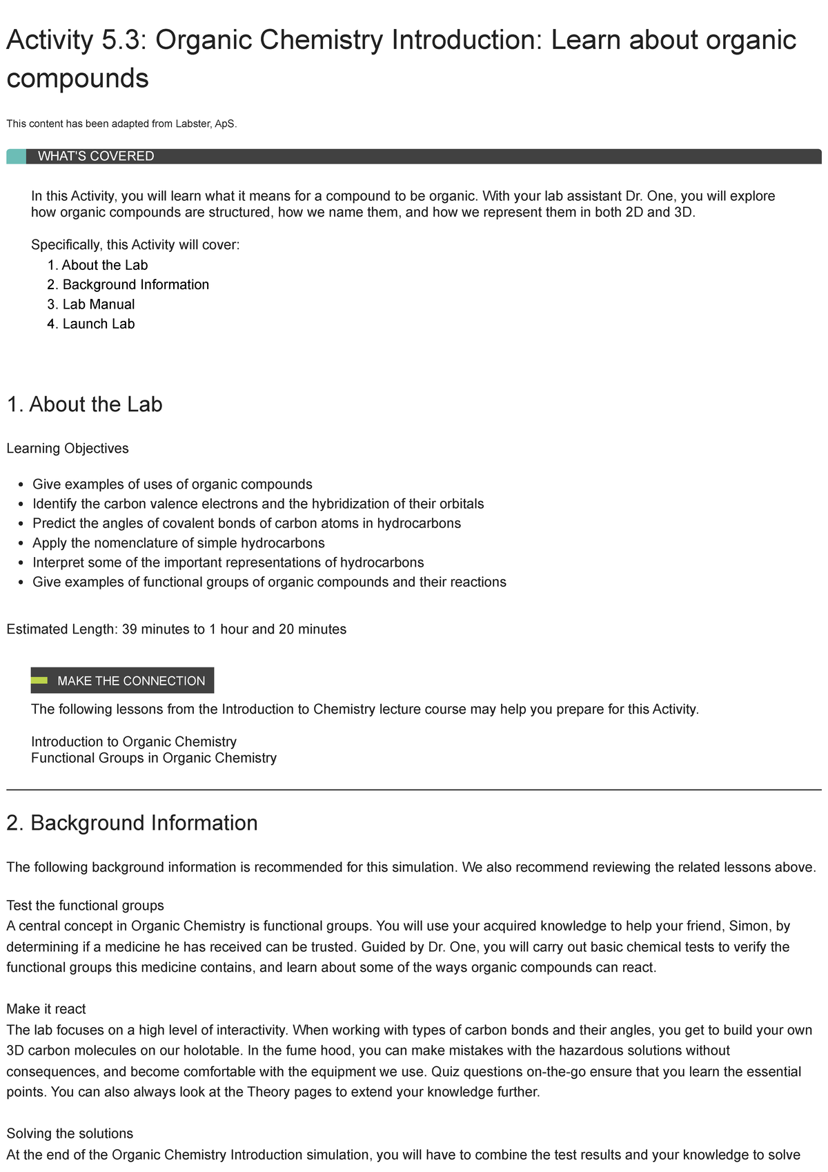 Introduction to Chemistry Lab - Activity 5.3 Organic Chemistry ...