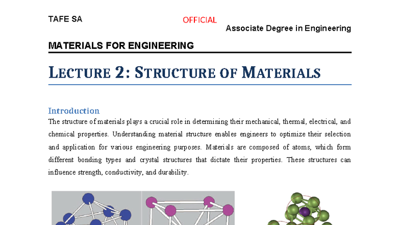 TAFE SA OFFICIAL Associate Degree in Engineering: Lecture 2 - Structure ...