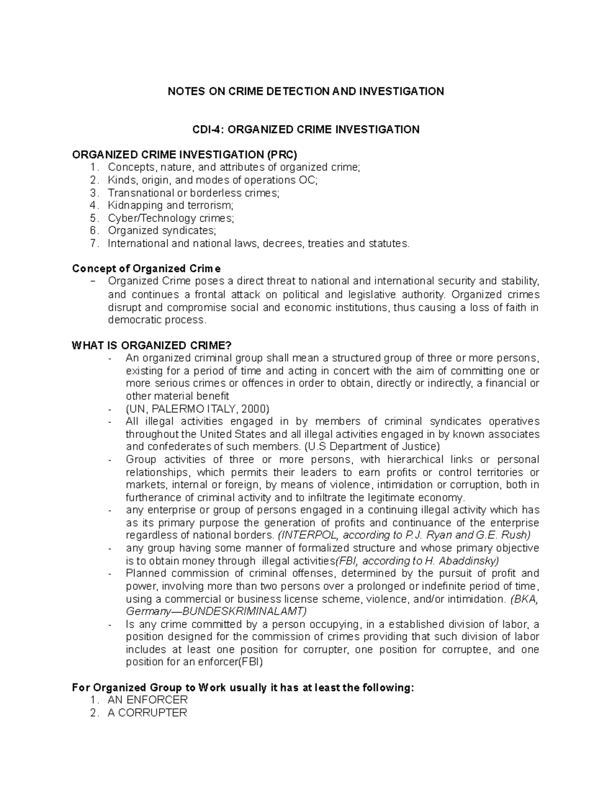 (CDI 4) Comprehensive Study on Organized Crime Investigation - Studocu