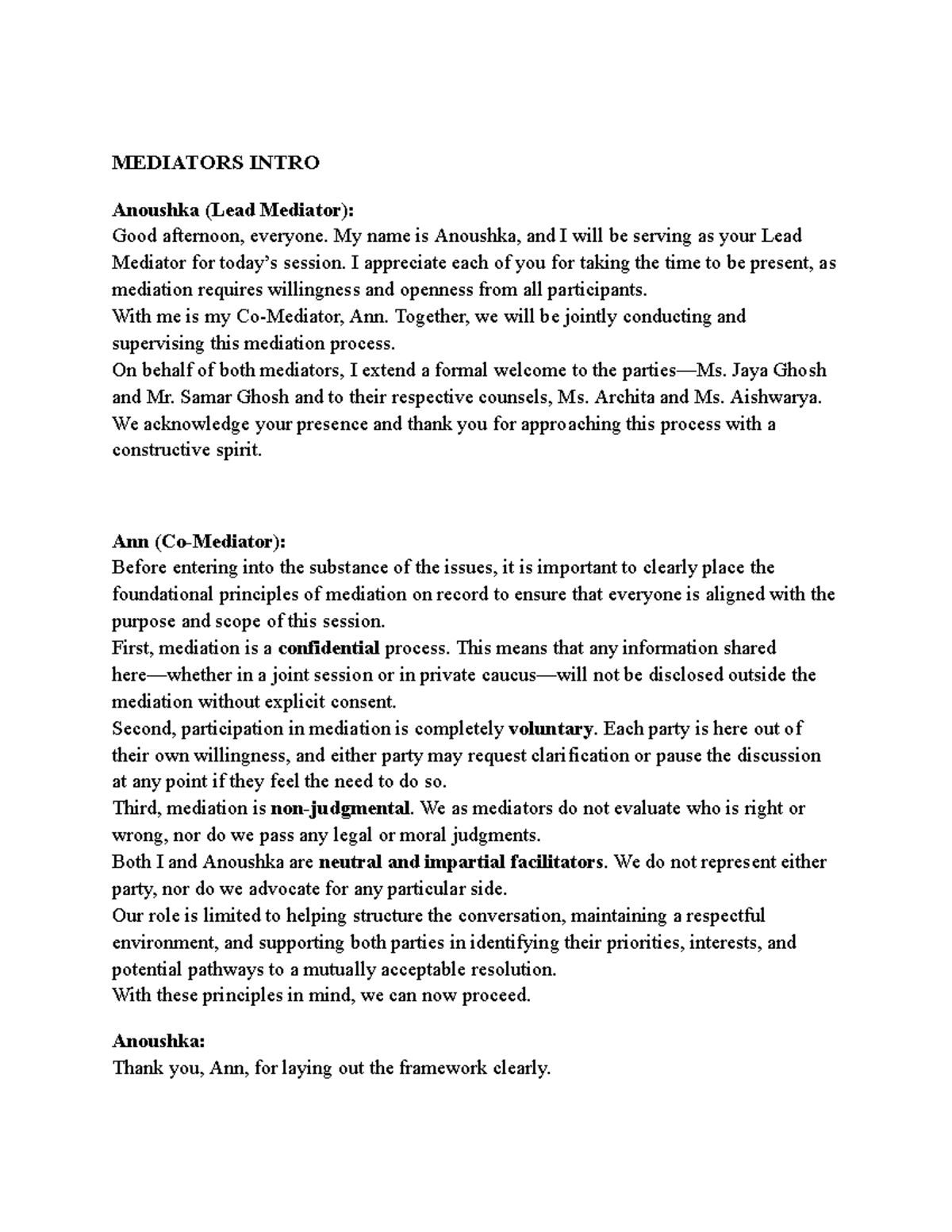 Mediation Session Overview: Key Principles & Outcomes - Studocu