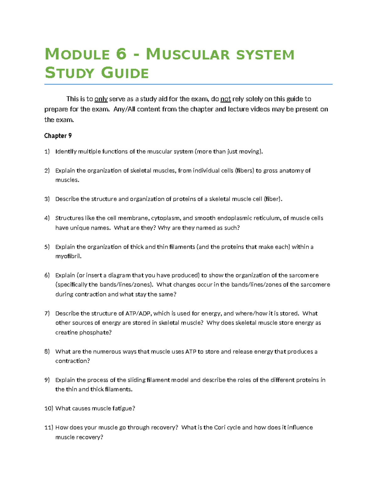 Muscular System Study Guide - Module 6: Key Concepts & Functions ...