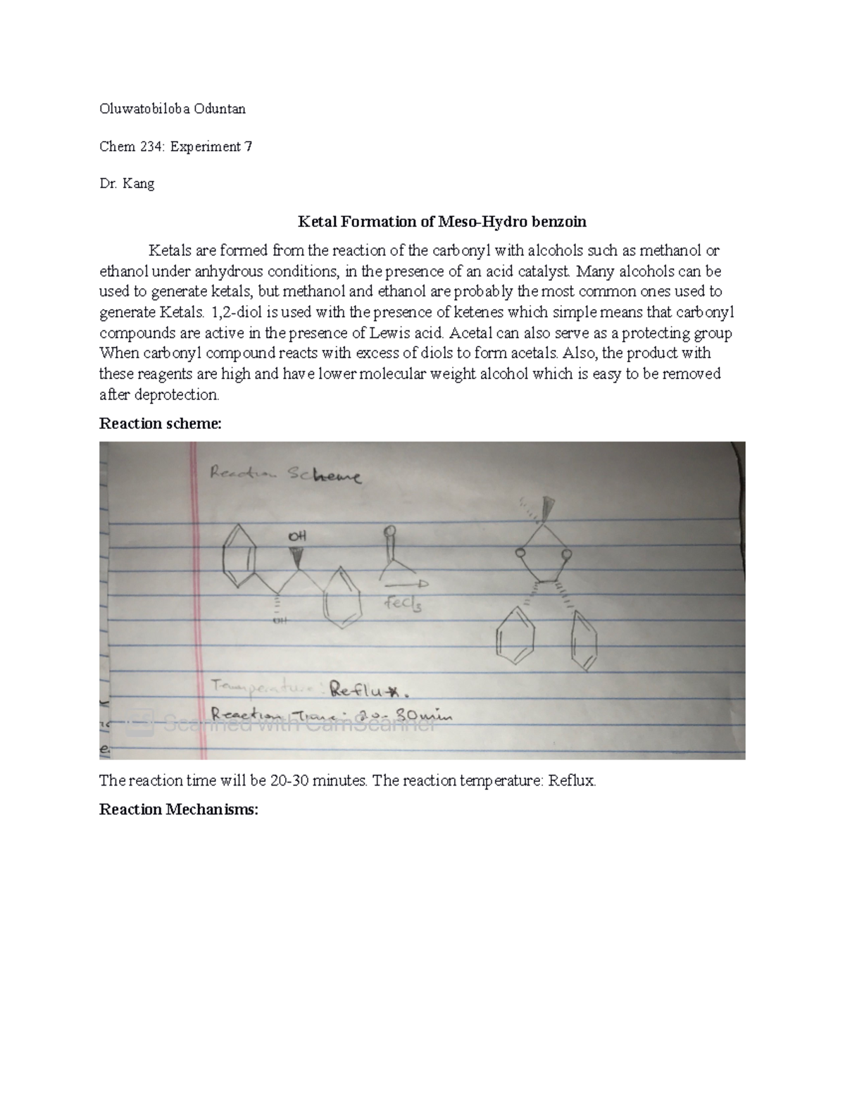 Experiment 7 - Lab report - Oluwatobiloba Oduntan Chem 234: Experiment ...