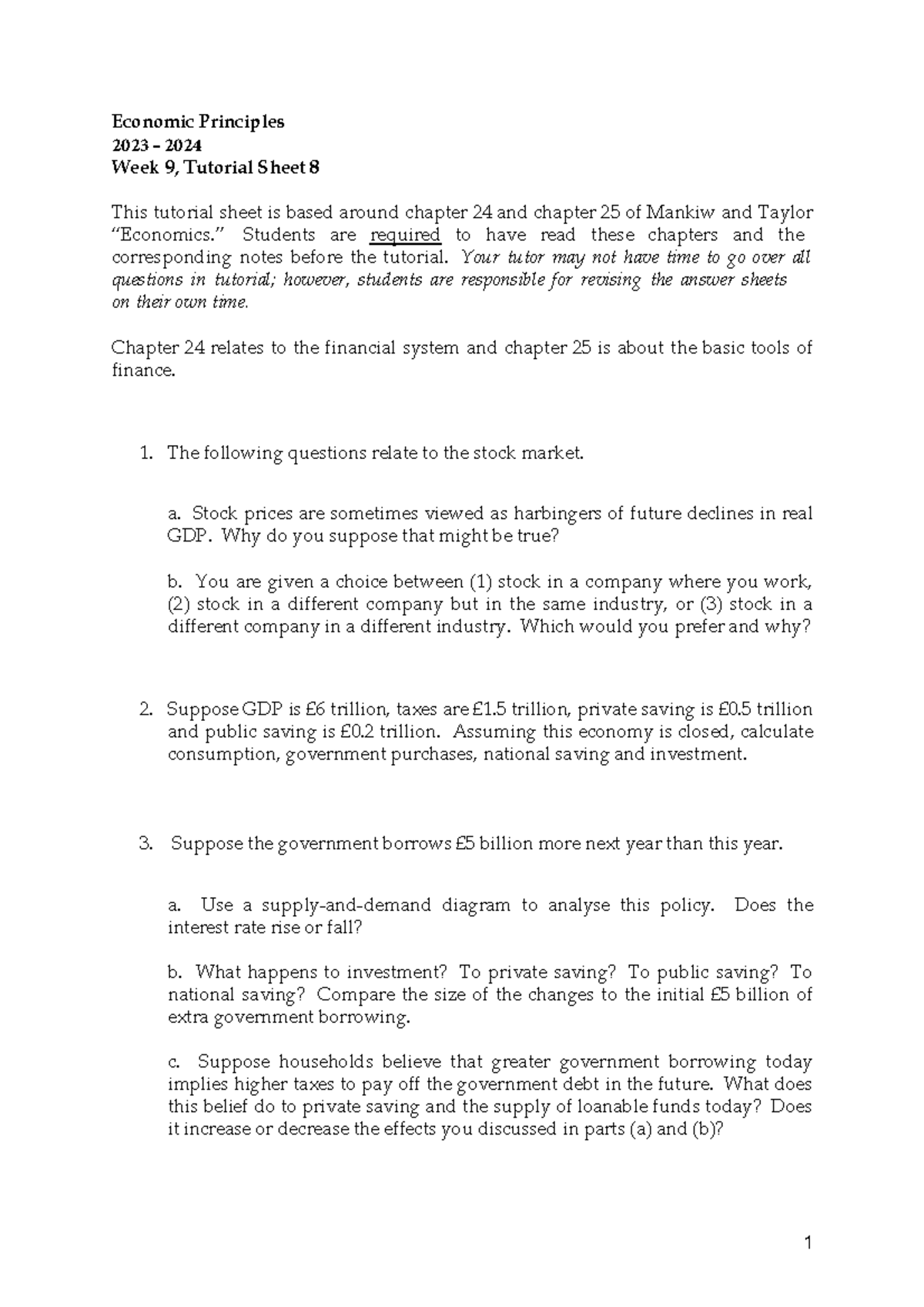 ECO 202 Tutorial Sheet 8: Financial System & Basic Finance Tools - Studocu