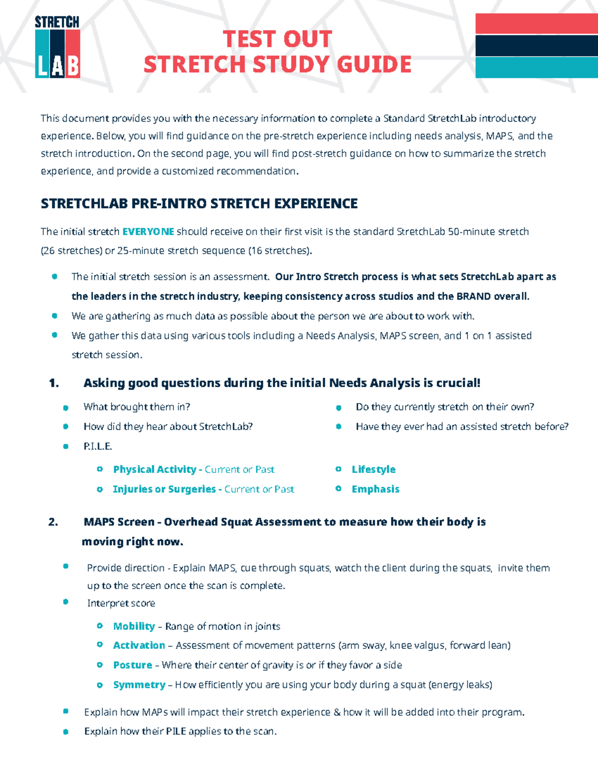 StretchLab Standard Stretch Experience Study Guide (SL-2023) - Studocu