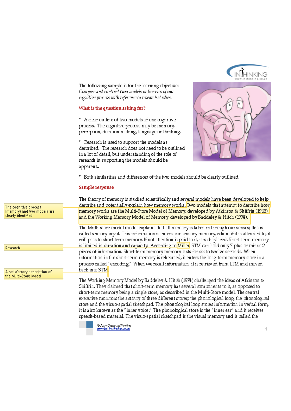 Cognitive Processes in Memory: ERQ Sample on Memory Models - Studocu