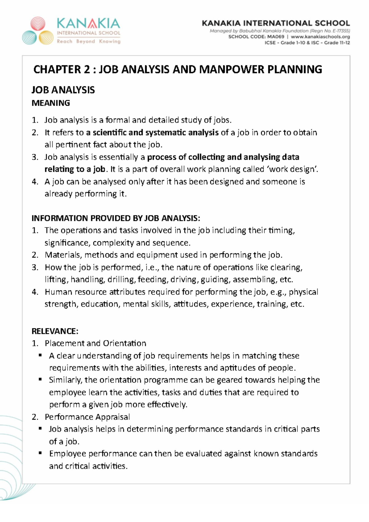 CH 2: Job Analysis and Manpower Planning Overview - Studocu