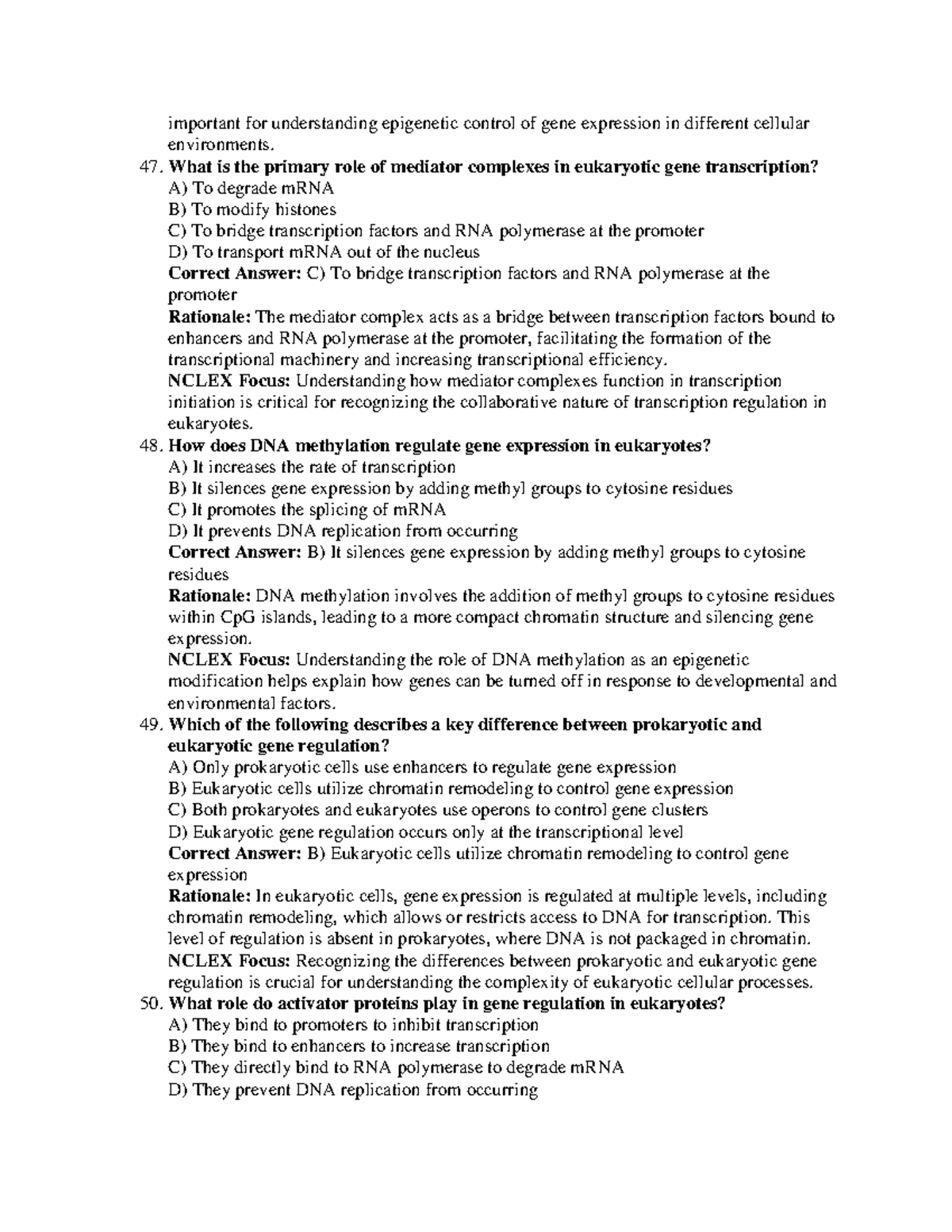 Genetics Test Bank: Mediator Complexes & Epigenetic Regulation - Studocu