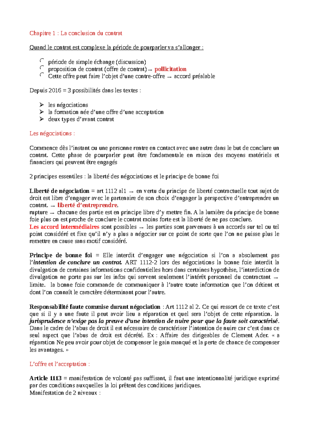 Chapitre 1 La conclusion du contrat - Chapitre 1 : La conclusion du ...
