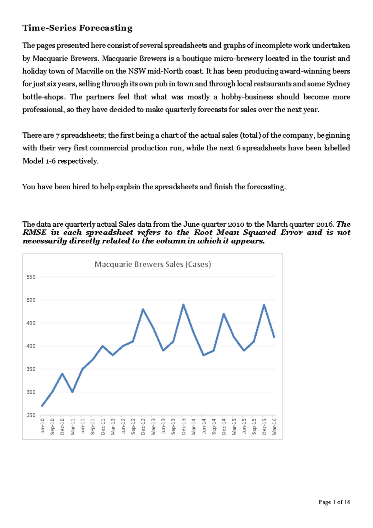 Forecasting Sales for Macquarie Brewers: Q1 Analysis and Models - Studocu