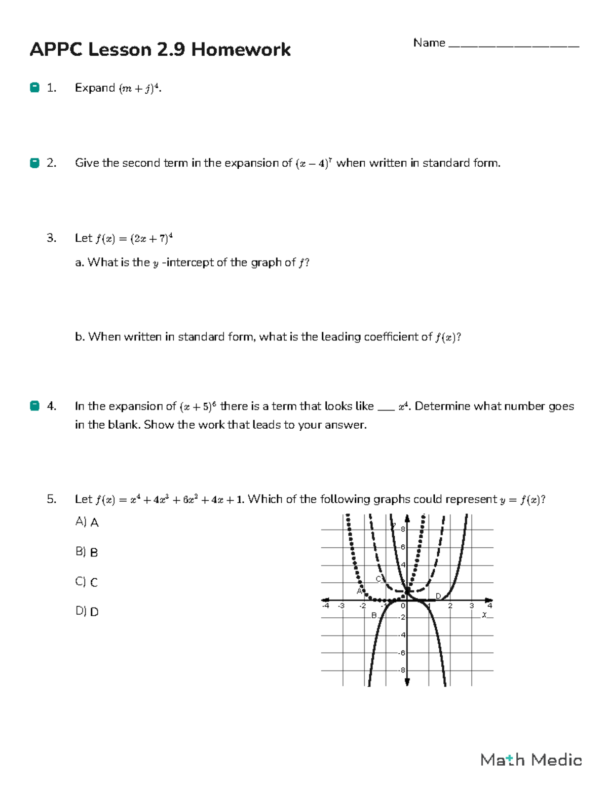 APPC Lesson 2.9 Homework 1: Binomial Expansions & Graph Analysis - Studocu