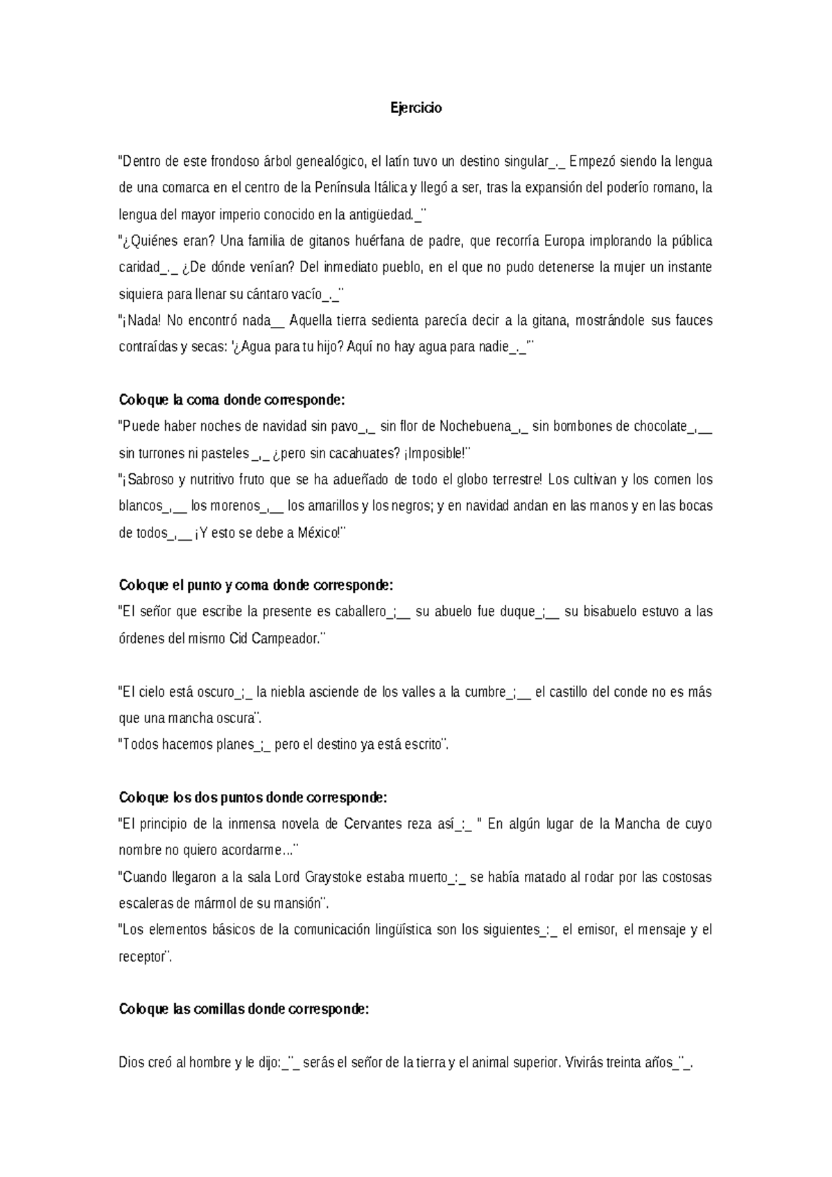 U1 T2a - Ejercicio sobre signos de puntuación y gramática en español ...