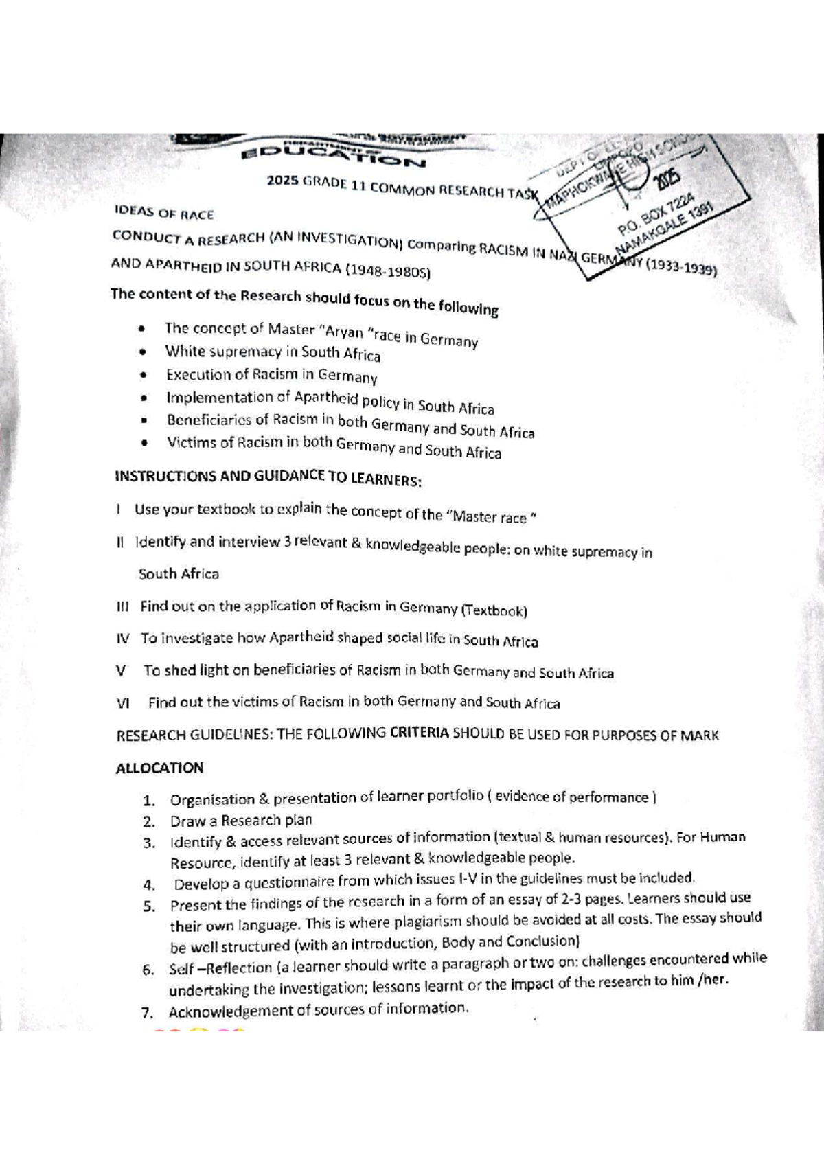 Grade 11 Research Task: Comparing Racism in Nazi Germany & Apartheid ...
