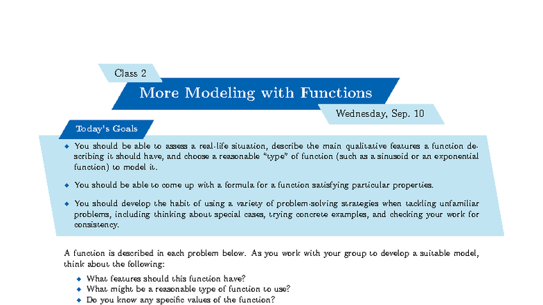 Modeling Functions: Assessing Real-Life Situations (Class 2) - Studocu