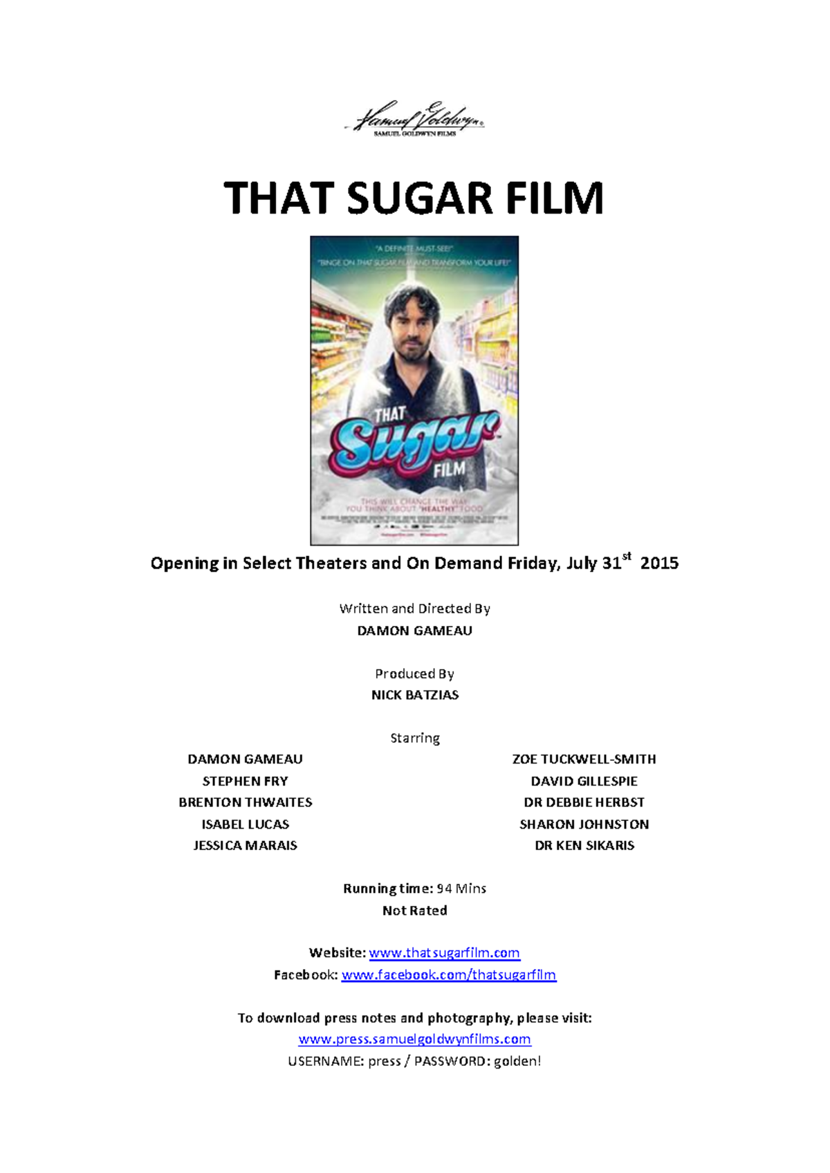 THAT SUGAR FILM: Press Notes & Insights on Sugar's Impact - Studocu