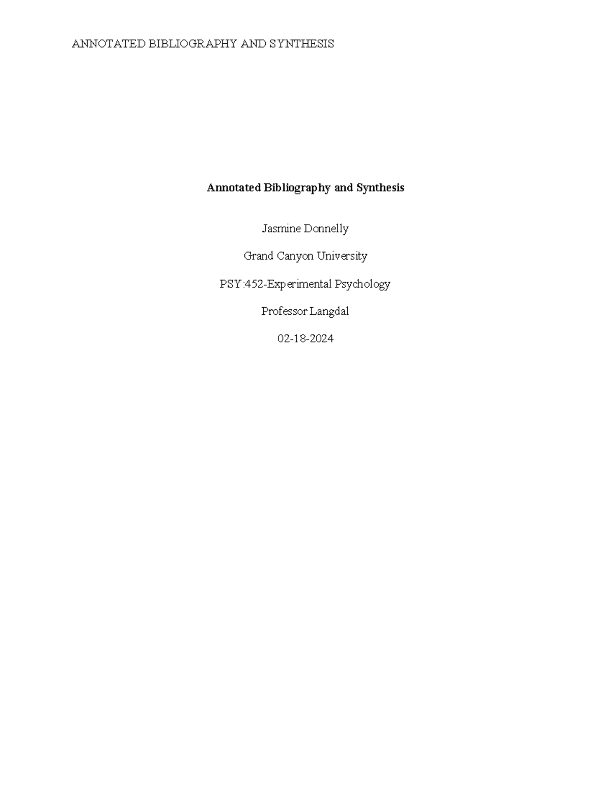 Annotated Bibliography and Synthesis - Annotated Bibliography and ...