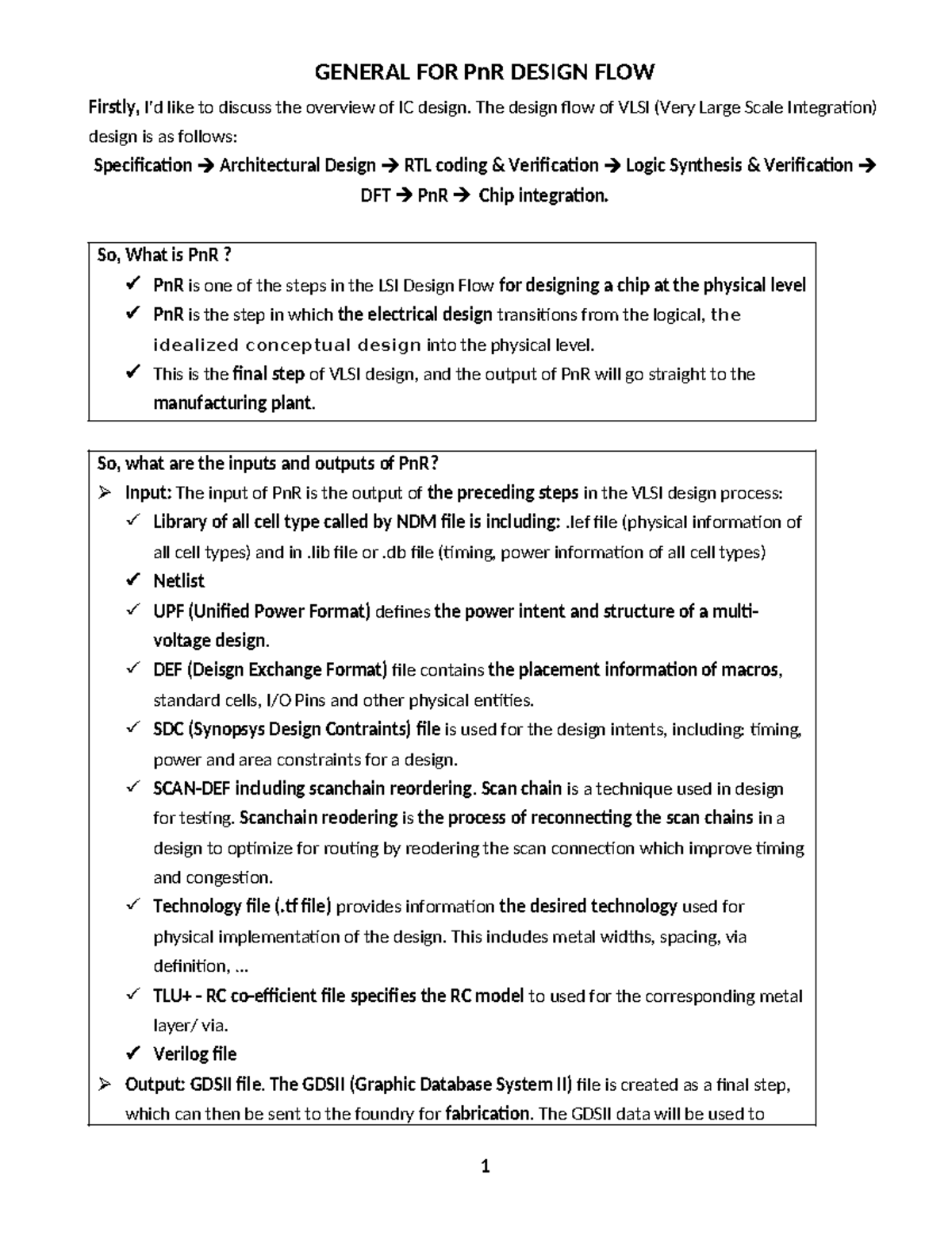 PnR Design Flow Overview in VLSI: Steps and Inputs/Outputs - Studocu