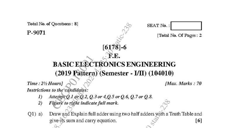 BASIC ELECTRONICS ENGINEERING (104010) Nov Dec 2023 Exam Paper - Studocu