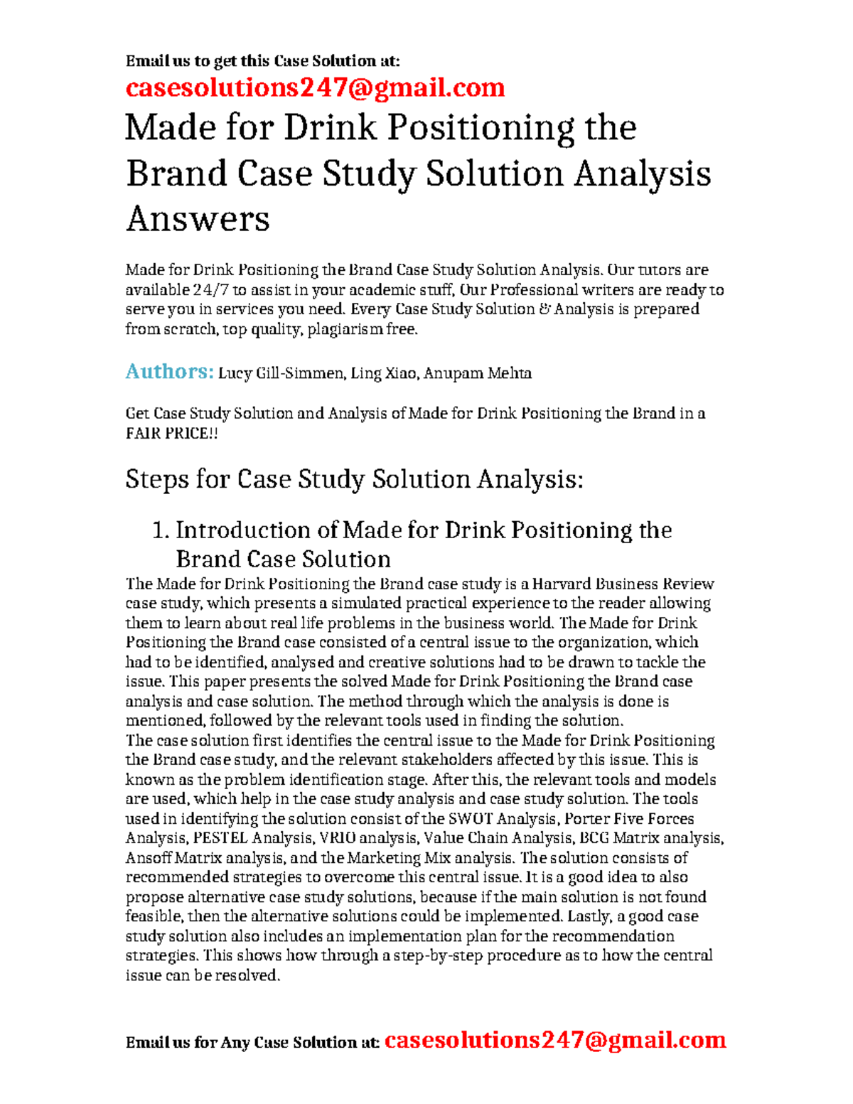 Case Study Analysis & Solutions for Made for Drink Positioning the ...