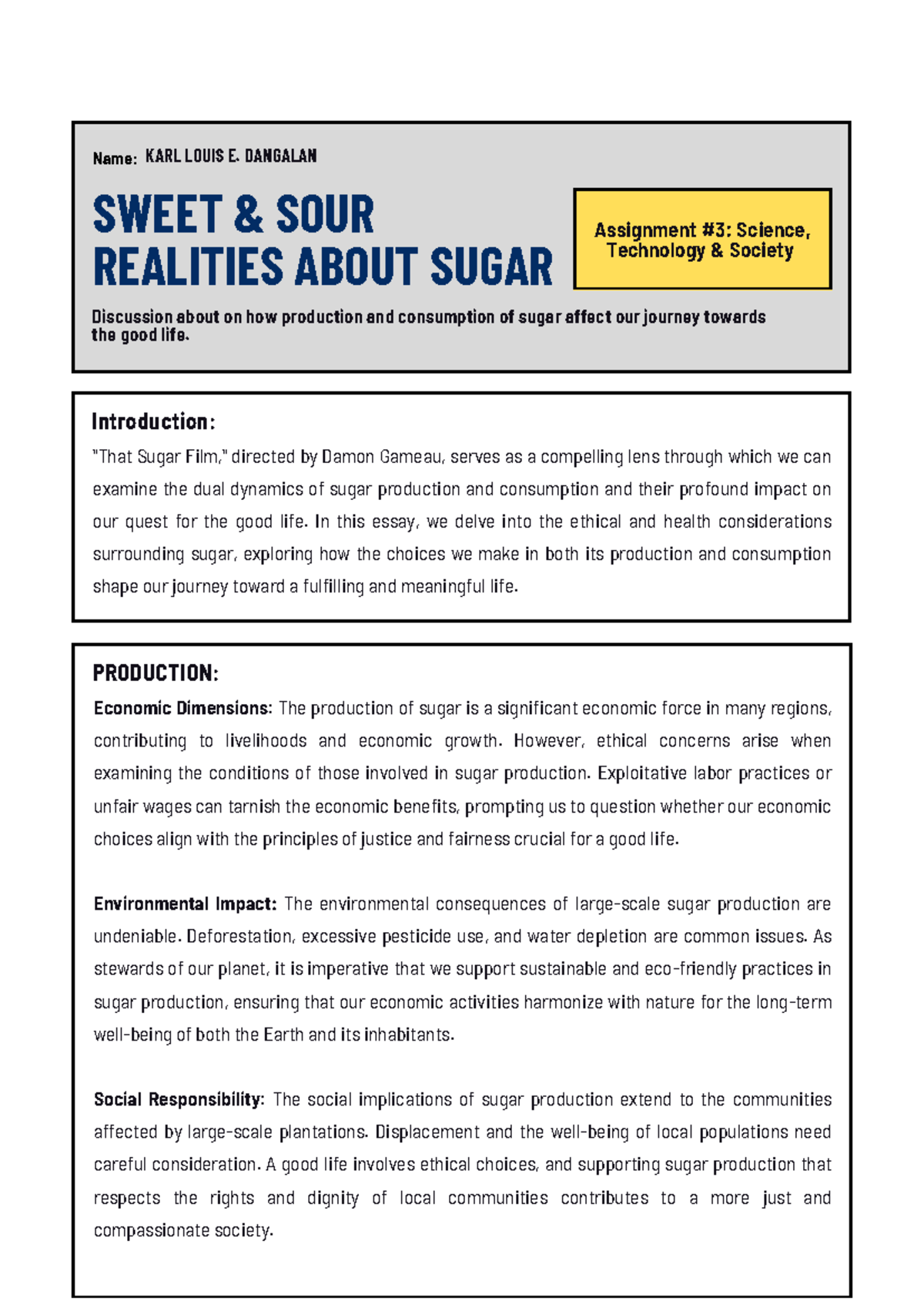 Sweet & Sour Realities about Sugar- STS A3 - Introduction: "That Sugar ...